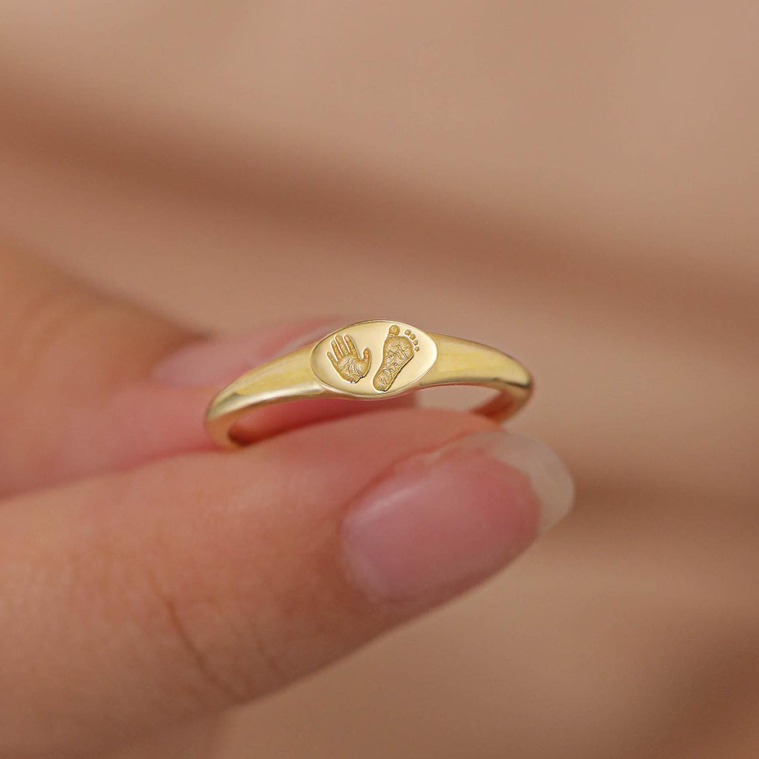 Personalized Custom 18K Gold Baby Footprint Ring - TDC Jewellery